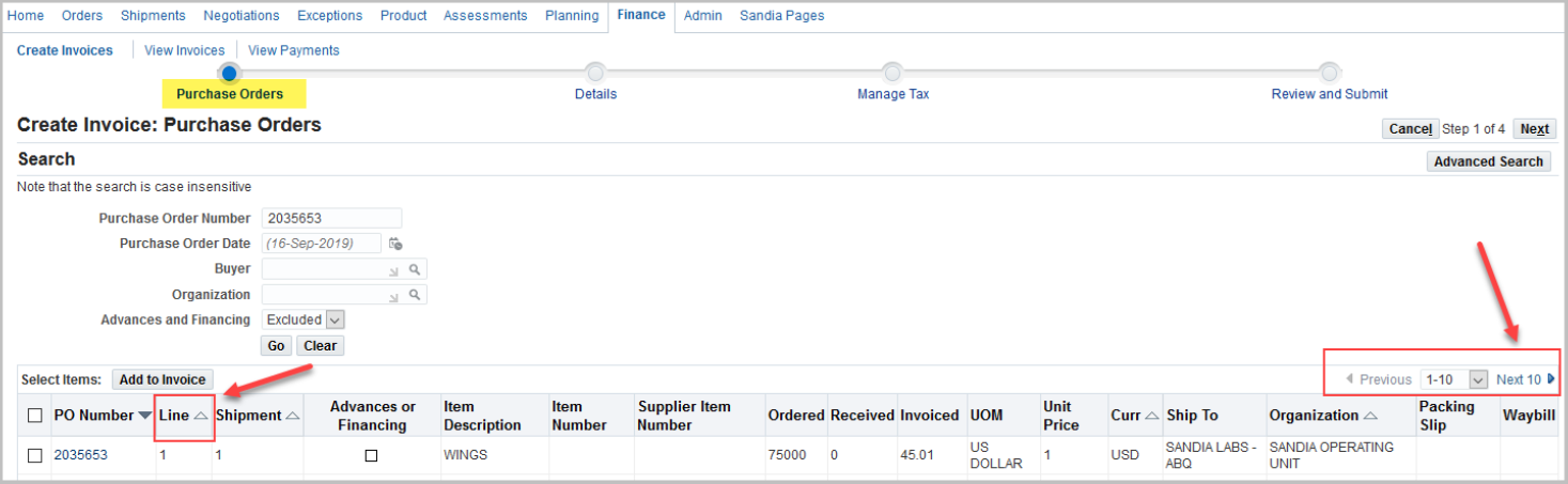 E-Invoice – Working with Sandia