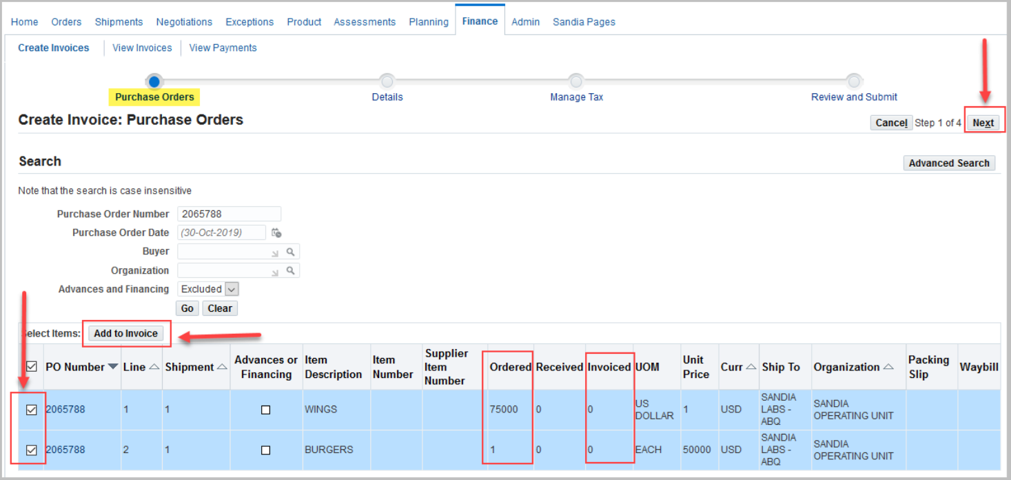 E-Invoice – Working with Sandia