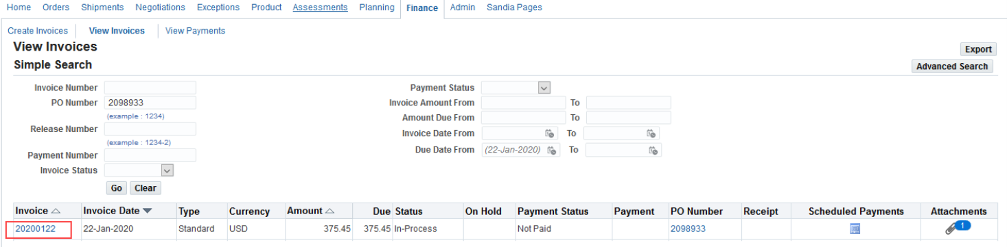 E-Invoice – Working with Sandia