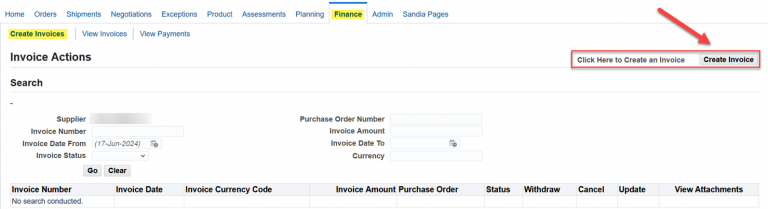 E-Invoice – Working with Sandia