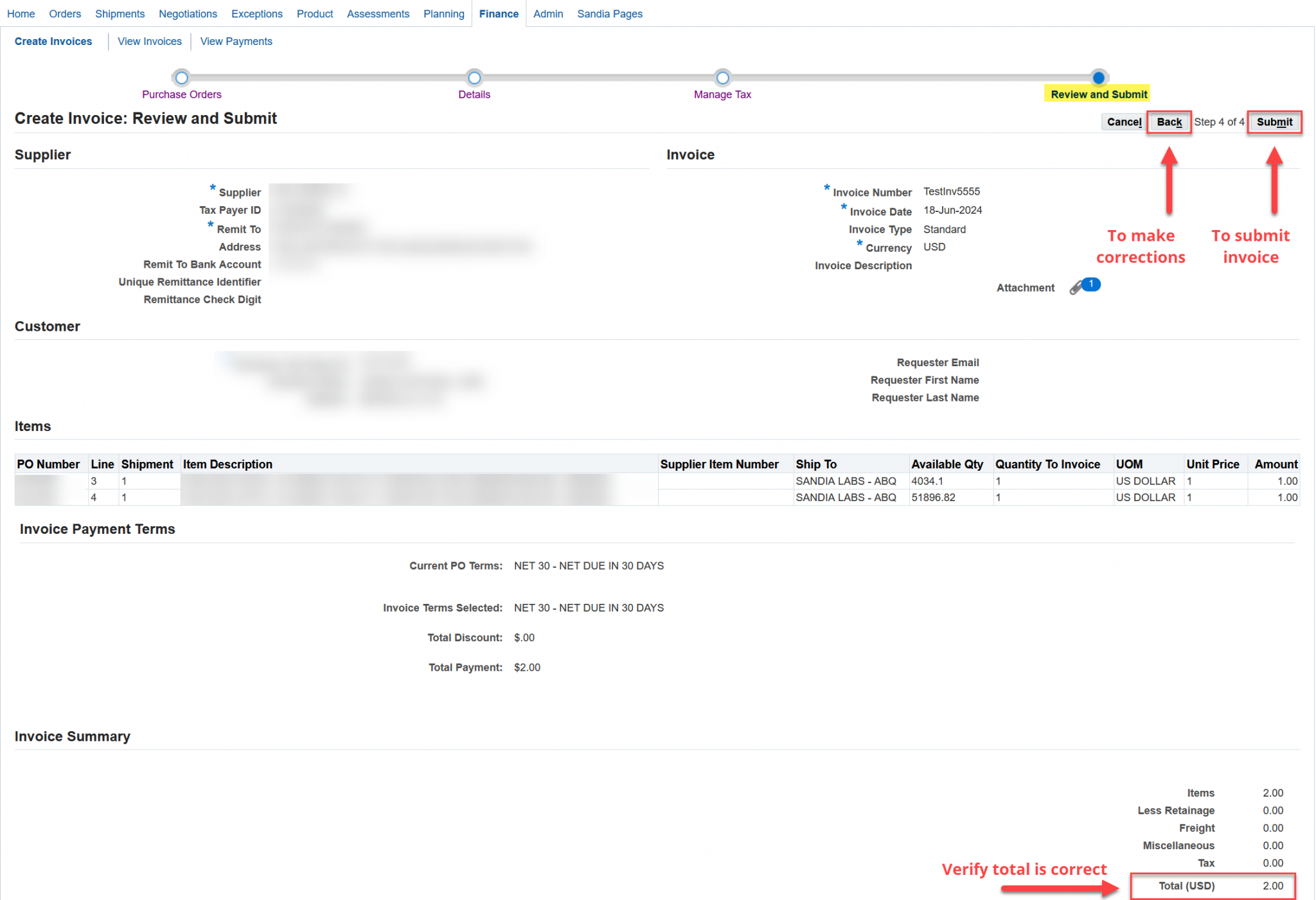 E-Invoice – Working with Sandia
